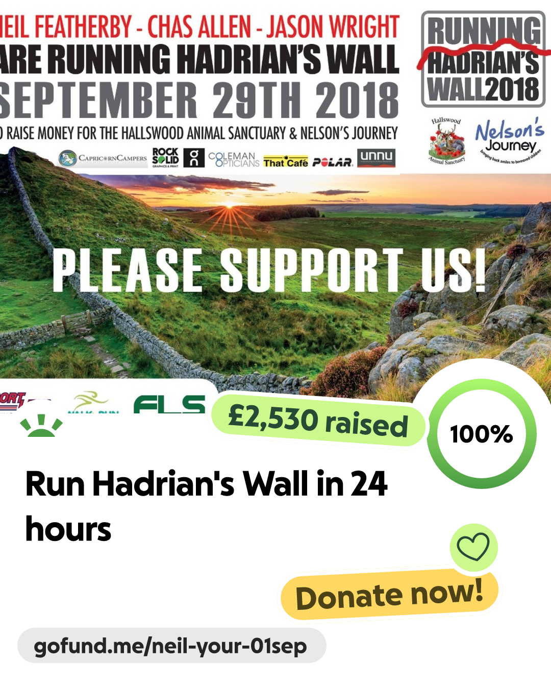 Fundraiser by Neil Featherby : Run Hadrian's Wall in 24 hours